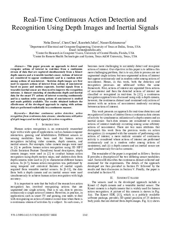 Pdf Real Time Continuous Action Detection And Recognition Using Depth