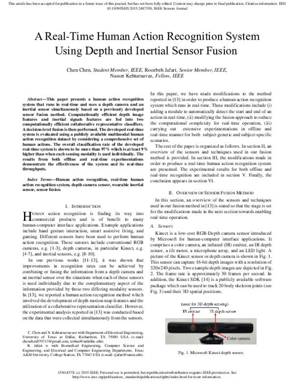 (PDF) A Real-Time Human Action Recognition System Using Depth and Inertial Sensor Fusion