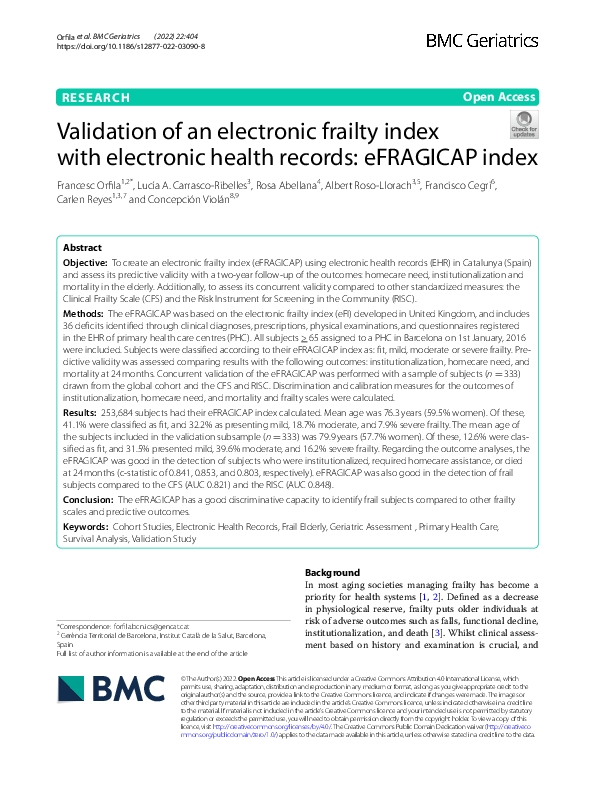 (PDF) Validation of an electronic frailty index with electronic health records: eFRAGICAP index