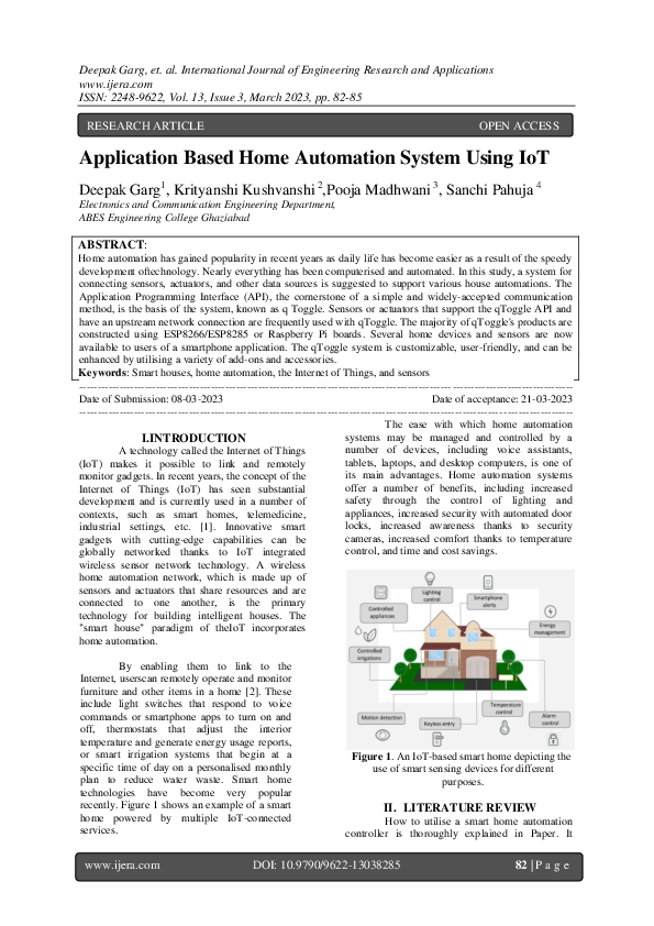 (PDF) Application Based Home Automation System Using IoT | IJERA ...