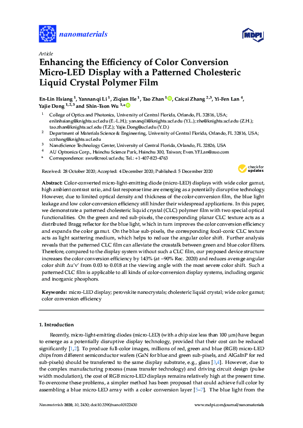 (PDF) Enhancing the Efficiency of Color Conversion Micro-LED Display ...