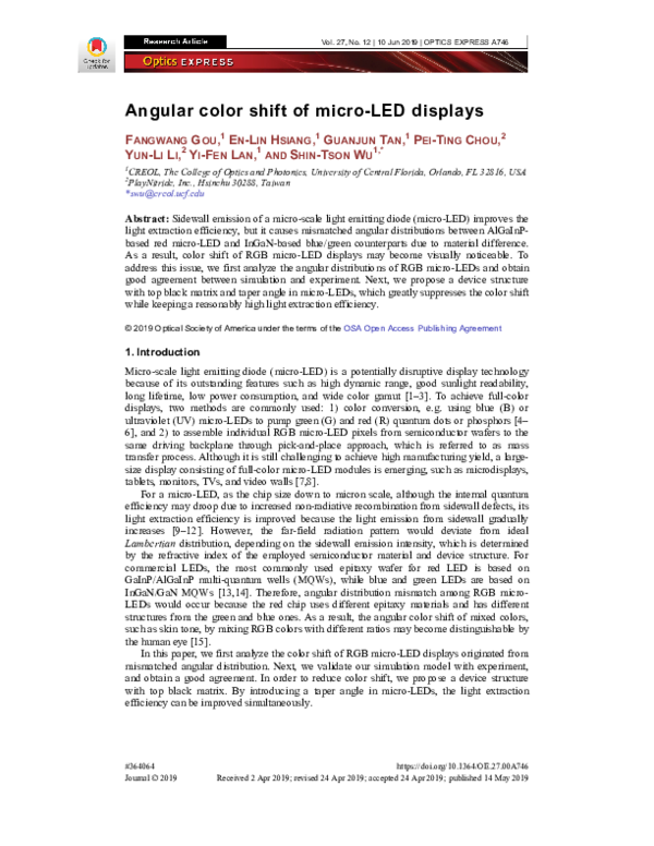 (PDF) Angular color shift of micro-LED displays