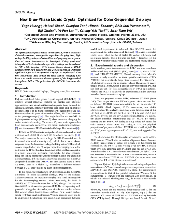 (PDF) 34-3: New Blue-Phase Liquid Crystal Optimized for Color ...