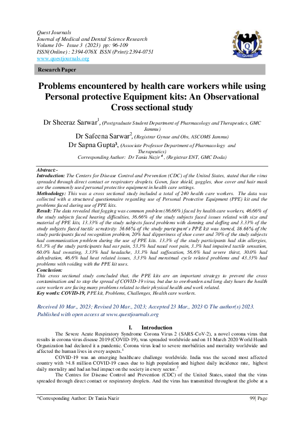 (PDF) Problems encountered by health care workers while using Personal ... (PDF) Problems encountered by health care workers while using Personal ...