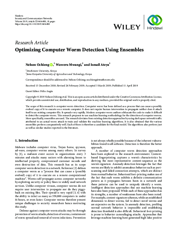 Pdf Optimizing Computer Worm Detection Using Ensembles 3250