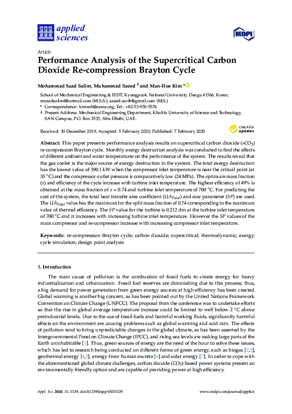 Pdf Performance Analysis Of The Supercritical Carbon Dioxide Re