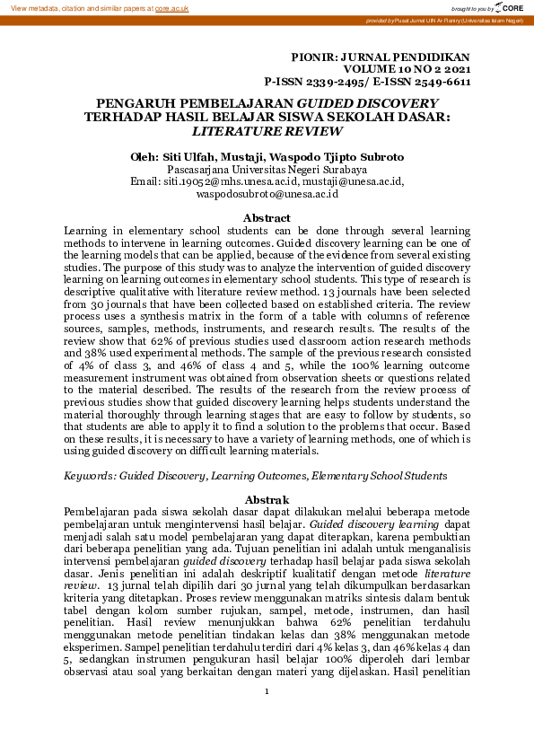 (PDF) Pengaruh Pembelajaran Guided Discovery Terhadap Hasil Belajar Siswa Sekolah Dasar ...