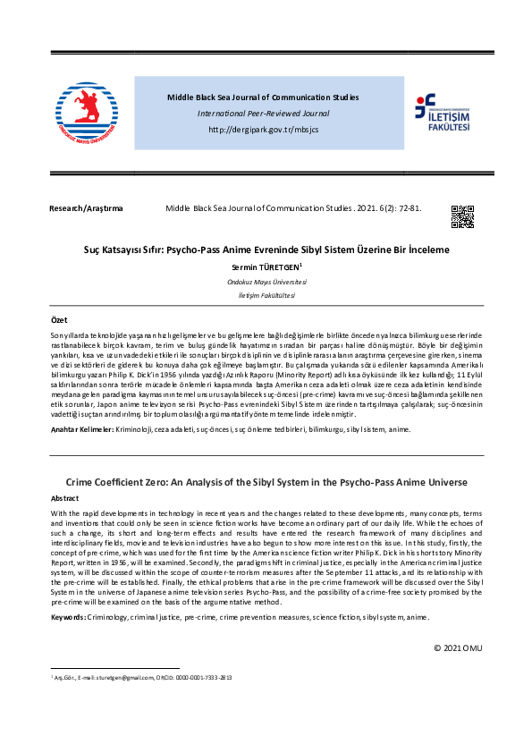 (PDF) Crime Coefficient Zero: An Analysis of the Sibyl System in the ...
