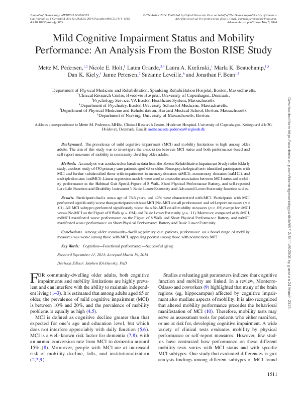 (PDF) Mild Cognitive Impairment Status and Mobility Performance: An ...