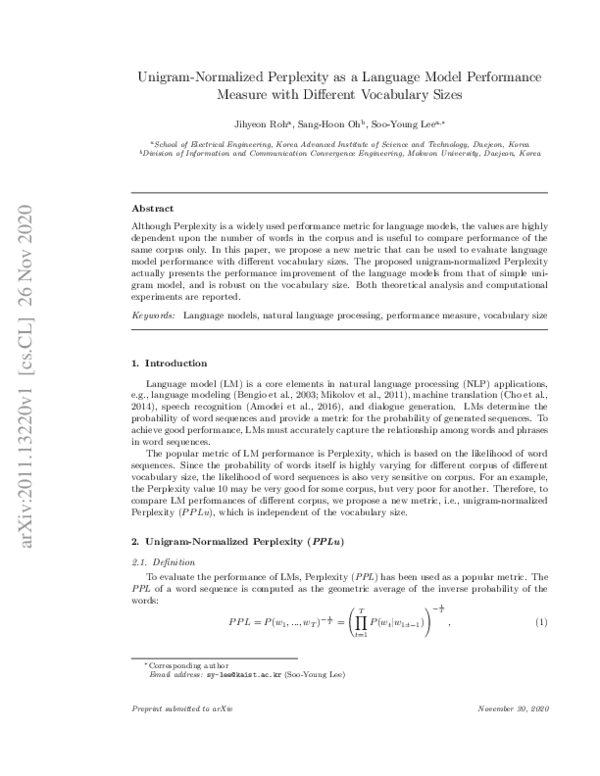 (PDF) Unigram-Normalized Perplexity as a Language Model Performance Measure with Different ...