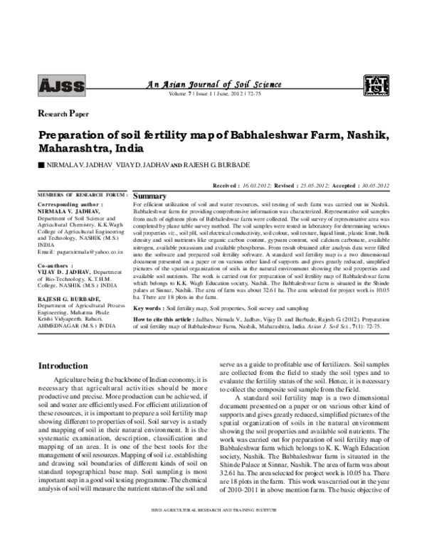 (PDF) Preparation of soil fertility map of Babhaleshwar farm, Nashik ...