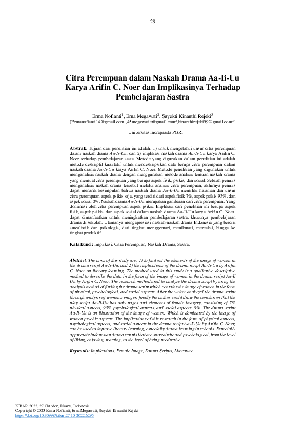 (PDF) Citra Perempuan dalam Naskah Drama Aa-Ii-Uu Karya Arifin C. Noer dan Implikasinya terhadap ...