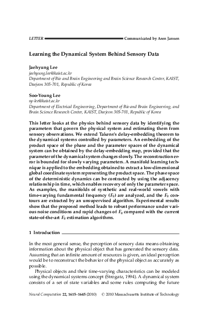 (PDF) Learning the Dynamical System Behind Sensory Data