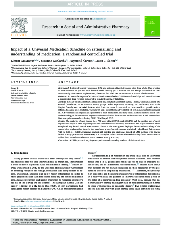 (PDF) Impact of a Universal Medication Schedule on rationalising and ...