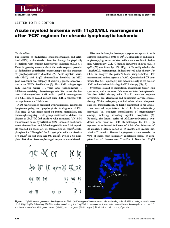 (PDF) Acute myeloid leukemia with 11q23/MLL rearrangement after ‘FCR ...