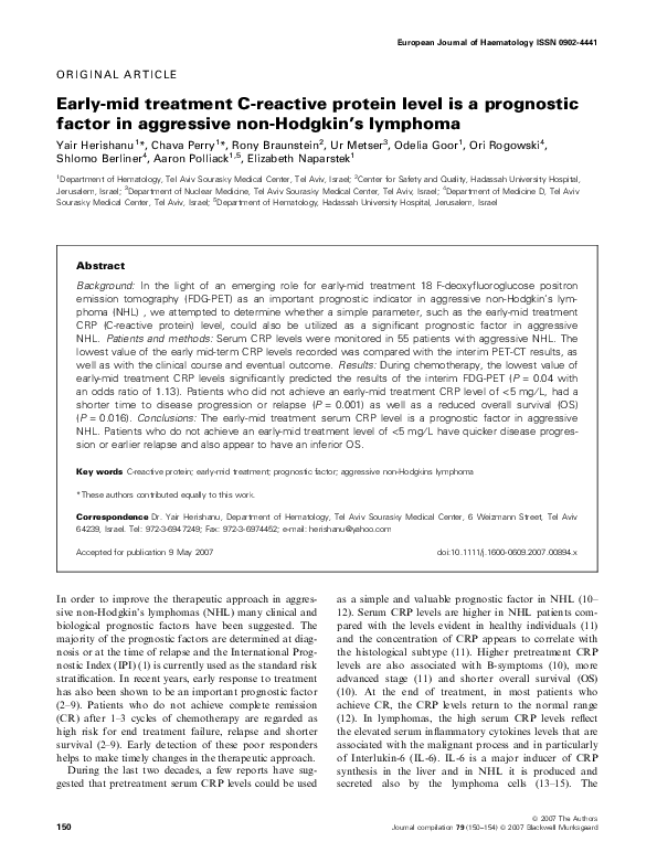 (PDF) Early-mid treatment C-reactive protein level is a prognostic ...
