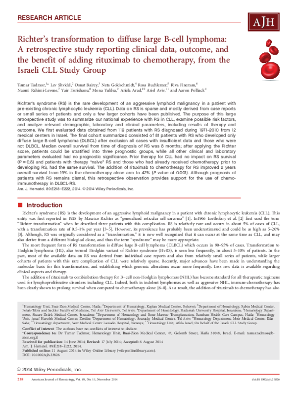 (PDF) Richter's transformation to diffuse large B-cell lymphoma: A ...