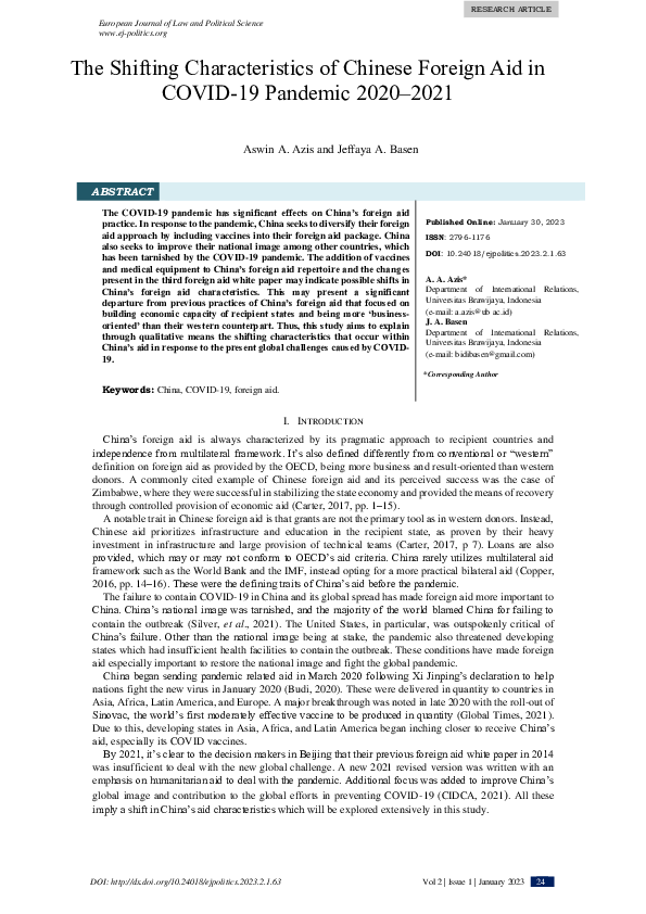 (PDF) The Shifting Characteristics of Chinese Foreign Aid in COVID-19 ...