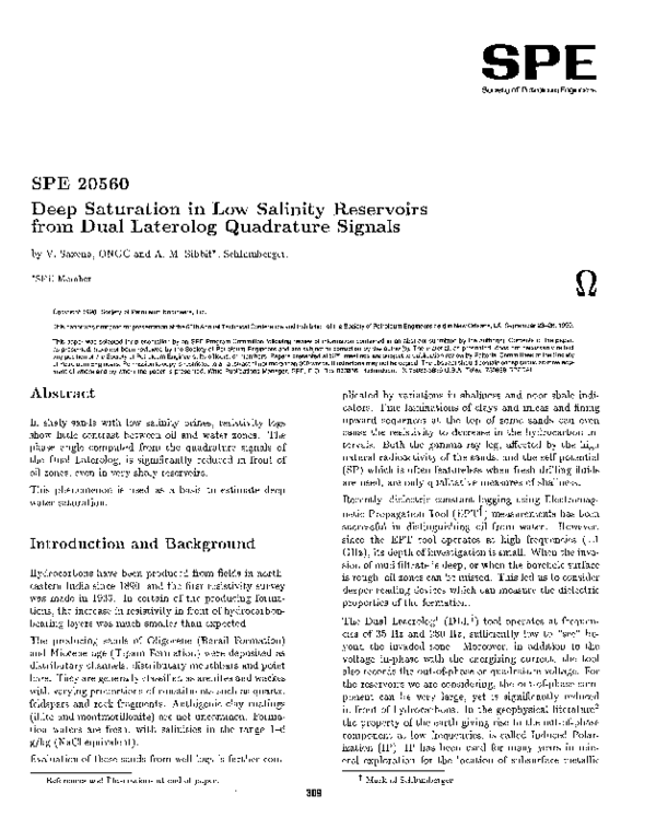 Pdf Deep Saturation In Low Salinity Reservoirs From Dual Laterolog Quadrature Signals