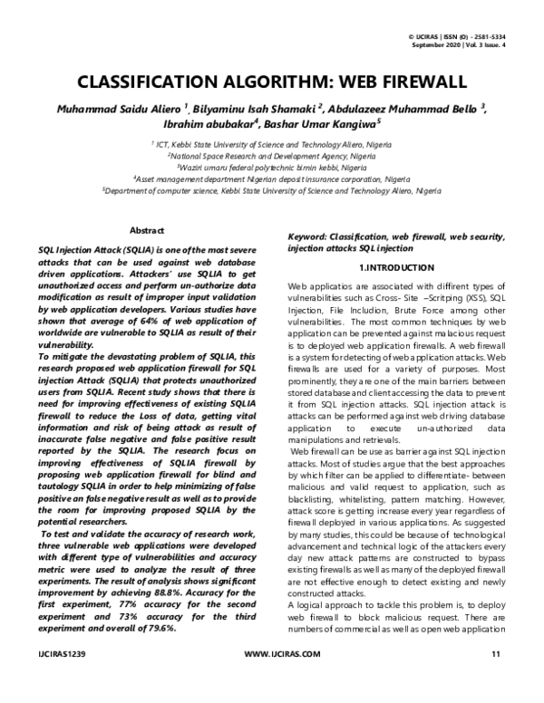 Pdf Classification Algorithm Web Firewall