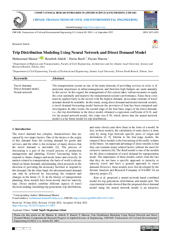 (PDF) Trip Distribution Modeling Using Neural Network and Direct Demand ...