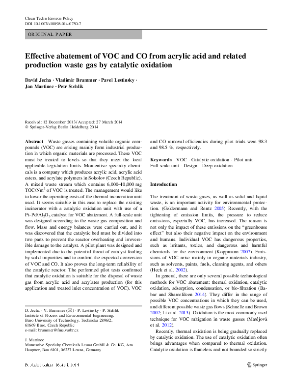 (PDF) Effective abatement of VOC and CO from acrylic acid and related ...