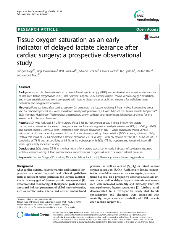 (PDF) Tissue oxygen saturation as an early indicator of delayed lactate ...