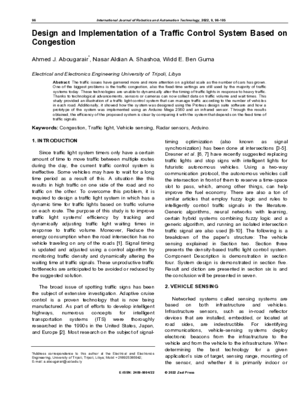 Pdf Design And Implementation Of A Traffic Control System Based On
