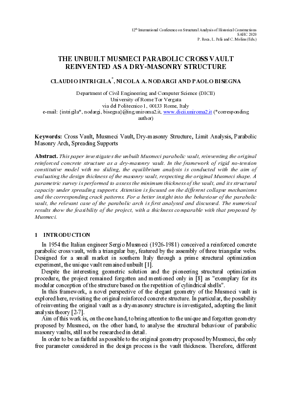 (PDF) The Unbuilt Musmeci Parabolic Cross Vault Reinvented as a Dry ...