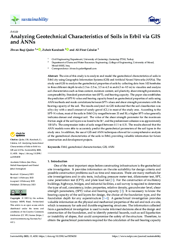 (PDF) Analyzing Geotechnical Characteristics of Soils in Erbil via GIS and ANNs | Zuheir ...