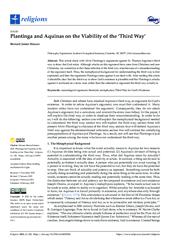 (PDF) Plantinga and Aquinas on the Viability of the ‘Third Way’