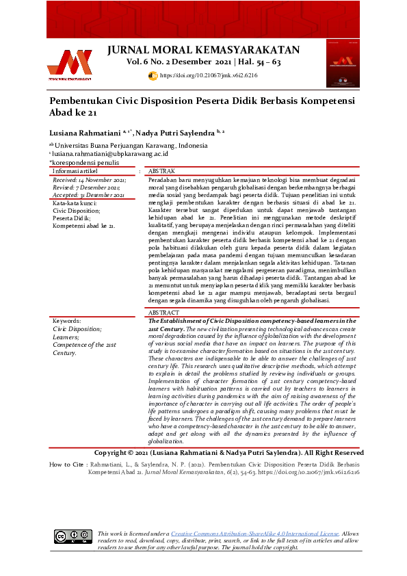 (PDF) Pembentukan Civic Disposition Peserta Didik Berbasis Kompetensi ...