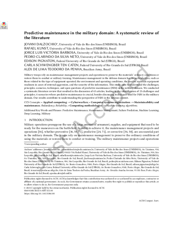 (PDF) Predictive maintenance in the military domain: A systematic ...