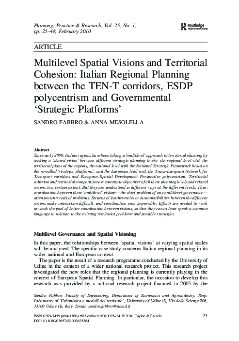 (PDF) Multilevel Spatial Visions and Territorial Cohesion: Italian ...