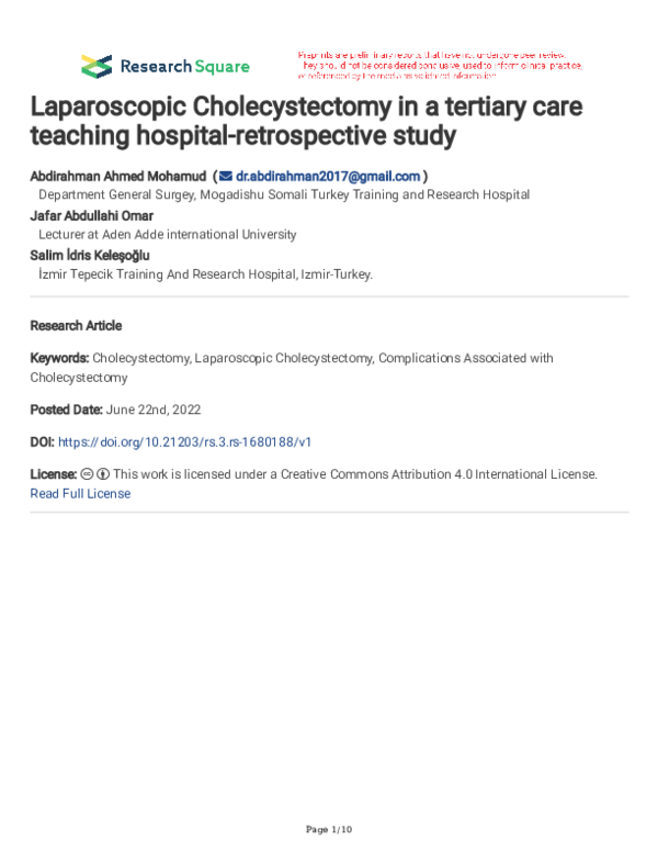 (PDF) Laparoscopic Cholecystectomy in a tertiary care teaching hospital-retrospective study
