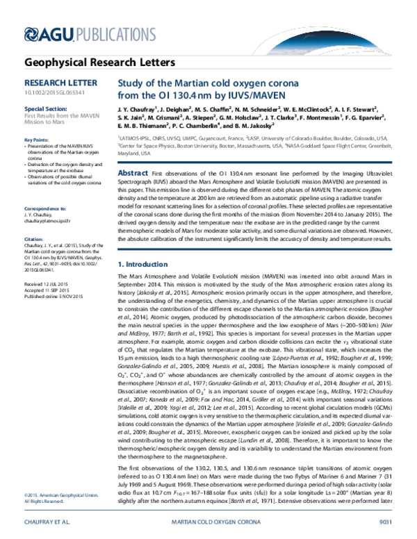 (PDF) Study of the Martian cold oxygen corona from the O I 130.4 nm by ...