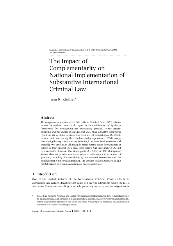 (PDF) The Impact of Complementarity on National Implementation of ...