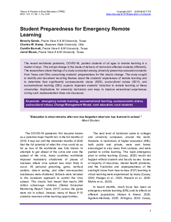 (PDF) Student Preparedness for Emergency Remote Learning