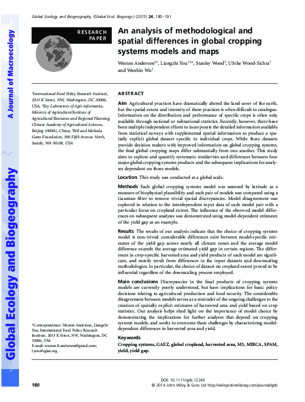 (PDF) Comparative Analysis of Global Cropping Systems Models