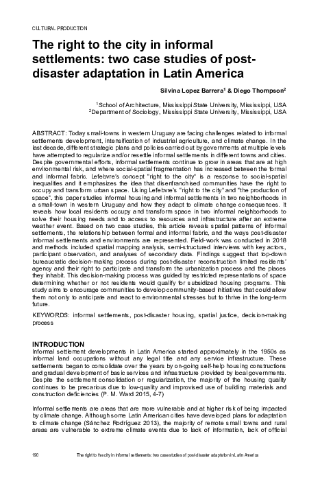 (PDF) The right to the city in informal settlements
