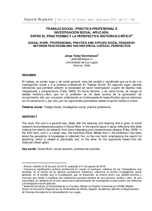 (PDF) Trabajo Social: práctica profesional e investigación social aplicada. Entre el practicismo ...