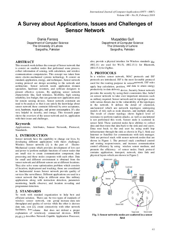 (PDF) A Survey about Applications, Issues and Challenges of Sensor Network