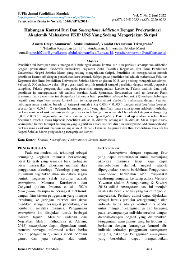 (PDF) Hubungan Kontrol Diri Dan Smartphone Addiction Dengan Prokrastinasi Akademik Mahasiswa ...