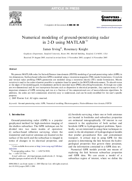(PDF) Numerical modeling of ground-penetrating radar in 2-D using MATLAB