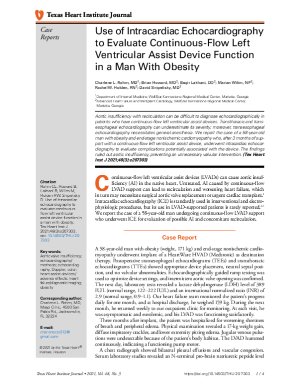 (PDF) Use of Intracardiac Echocardiography to Evaluate Continuous-Flow Left Ventricular Assist ...