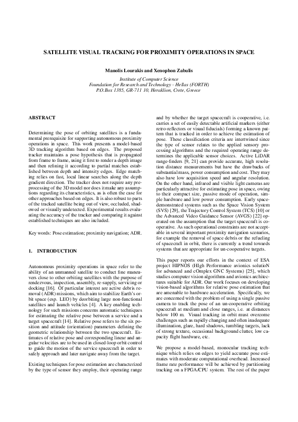 Pdf Satellite Visual Tracking For Proximity Operations In Space