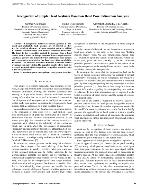 Pdf Recognition Of Simple Head Gestures Based On Head Pose Estimation Analysis