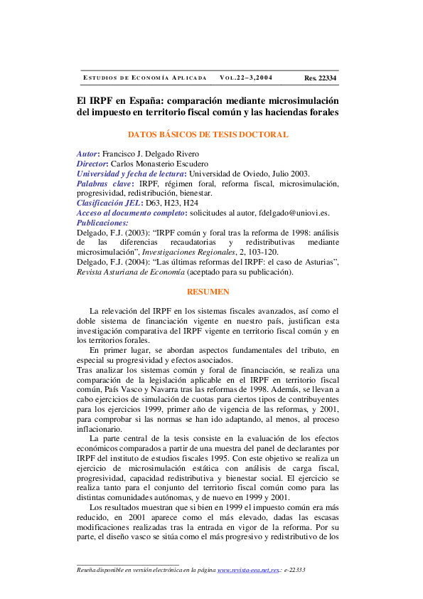 (PDF) El IRPF en España: comparación mediante microsimulación del impuesto en territorio fiscal ...