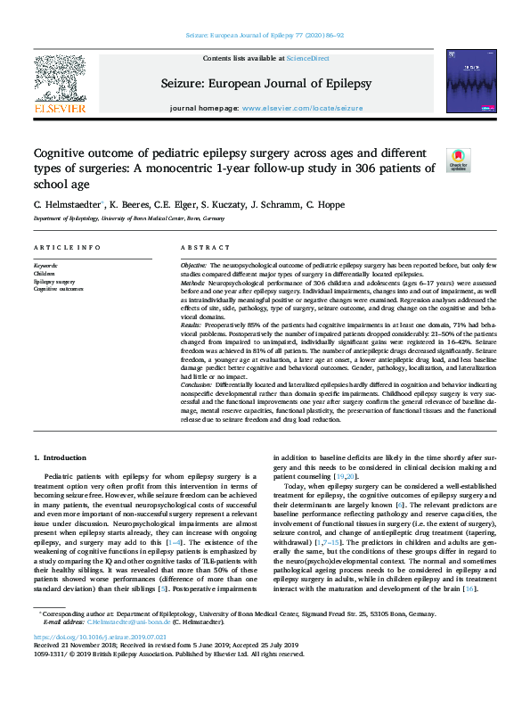 (PDF) Cognitive outcome of pediatric epilepsy surgery across ages and ...