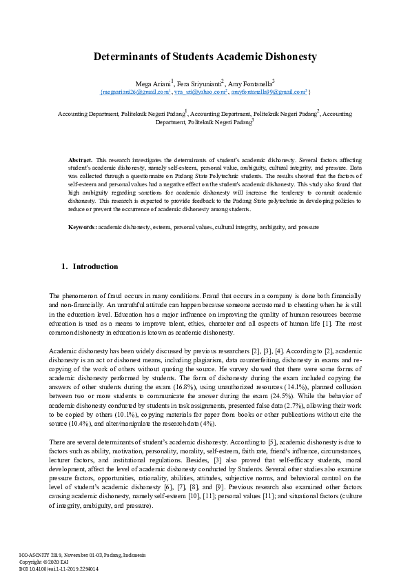 (PDF) Determinants of Students Academic Dishonesty